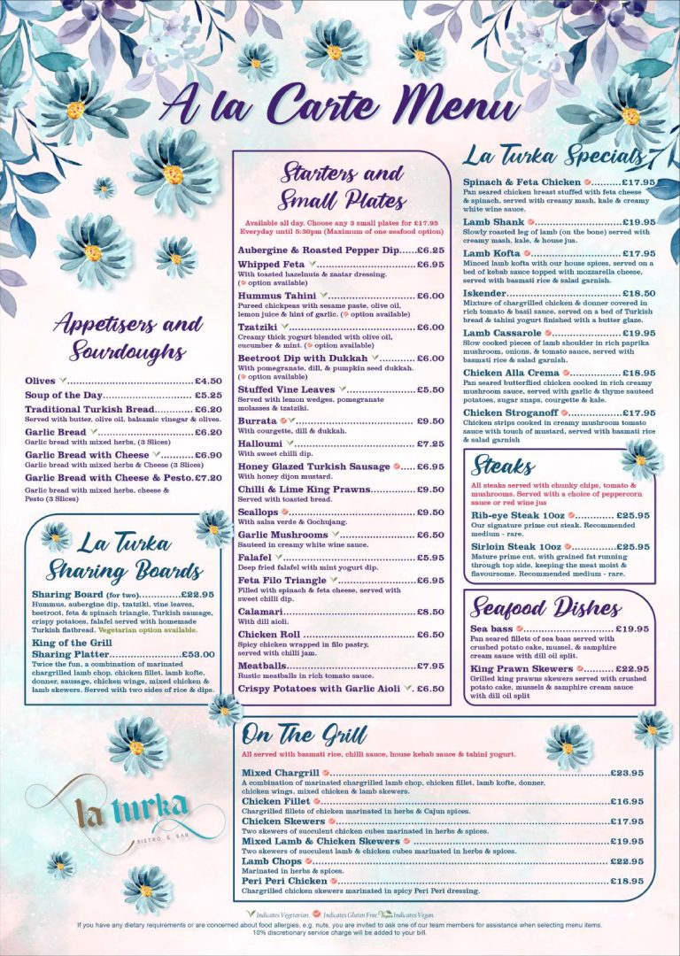 A La Carte Menu – La Turka Bistro