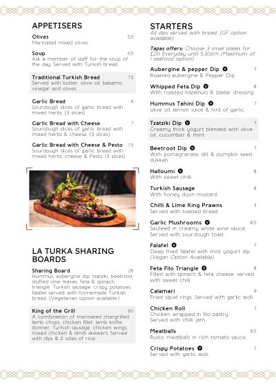 A La Carte Menu – La Turka Bistro